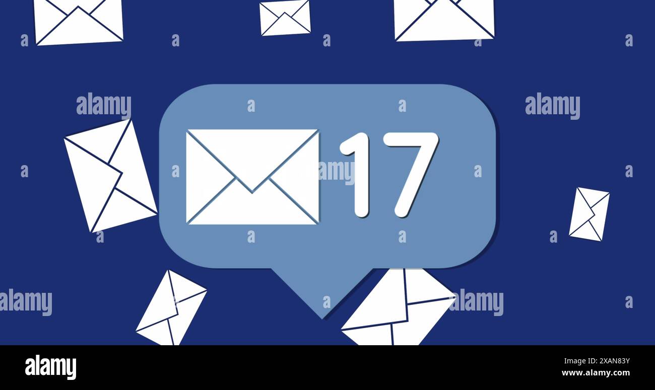Image of number of new emails and envelopes floating over blue ...