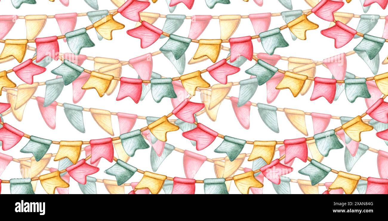 String of colorful flags is hanging on a rope hi-res stock photography ...