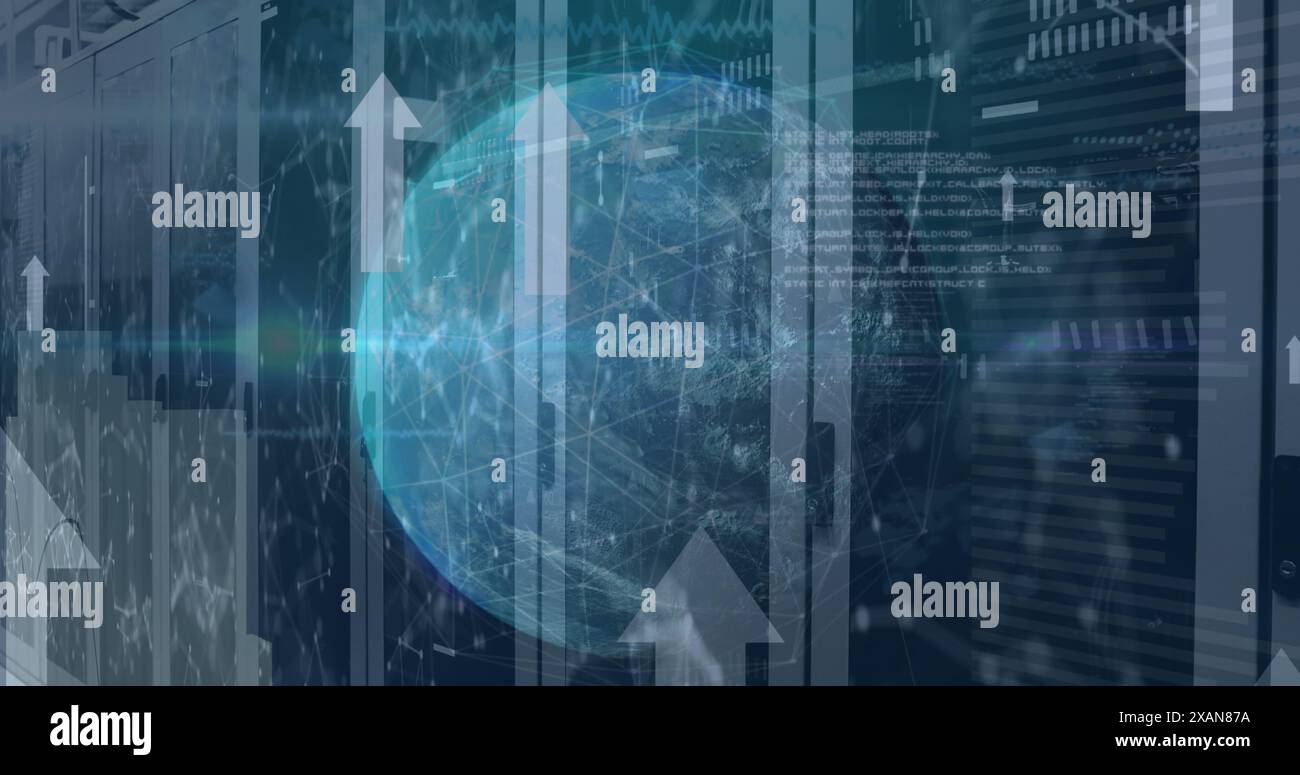 Image Of Globe Connected Dots Up Arrow Computer Language Graphs