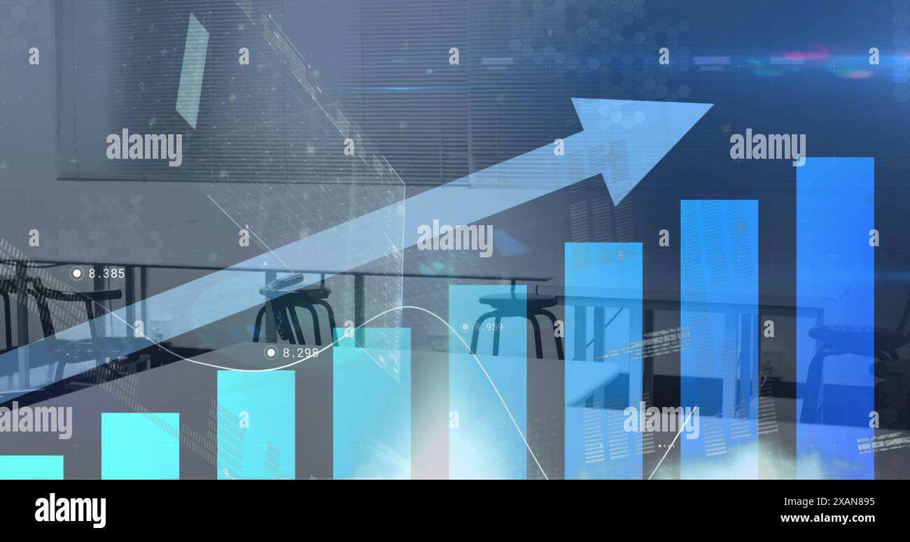 Image of statistical data processing against empty office background Stock Photo - Alamy