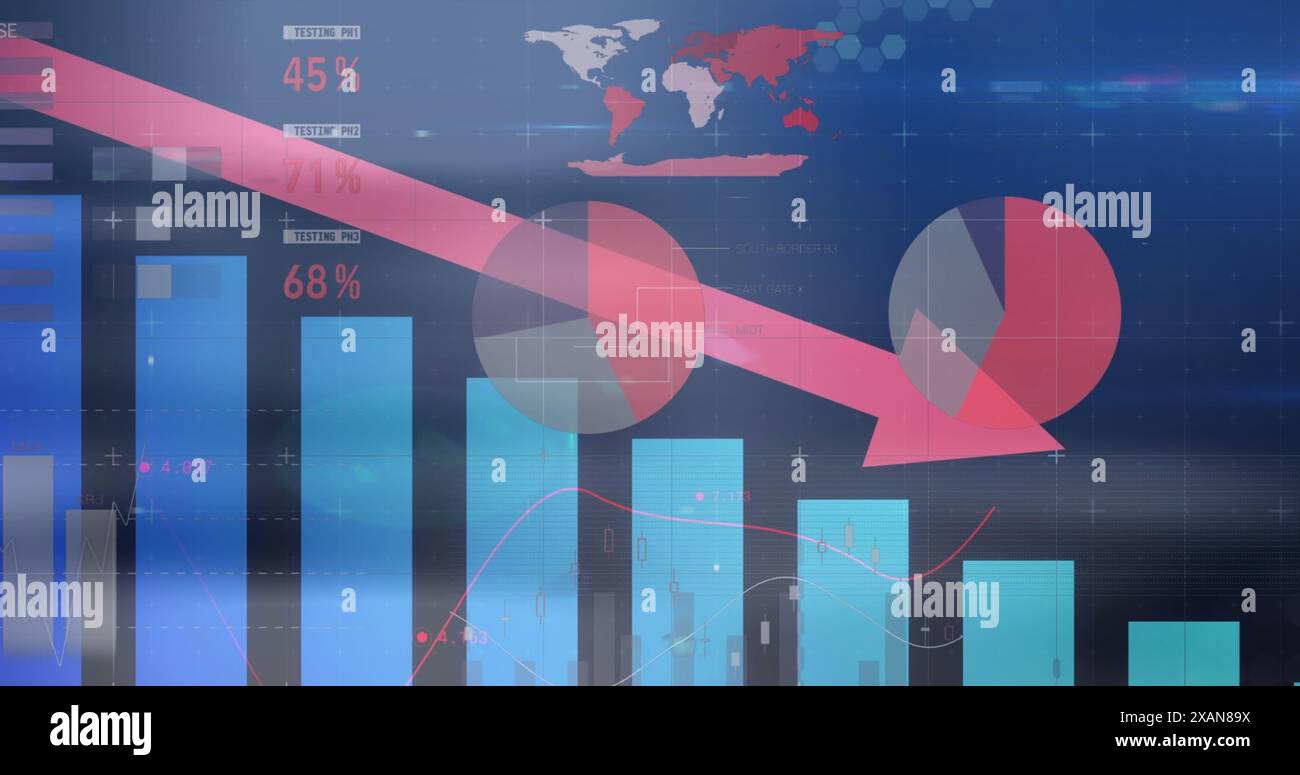 Image of statistical data processing against blue background Stock ...