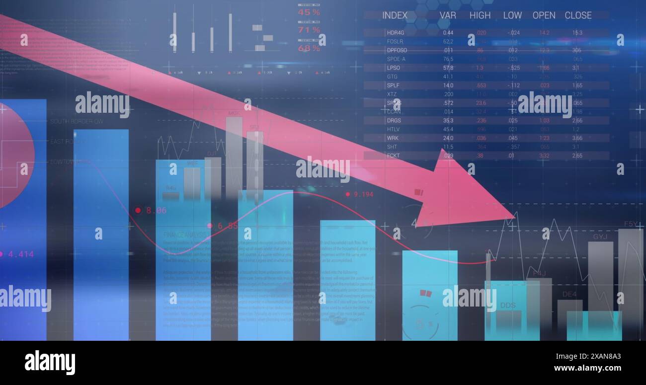 Image of statistical data processing against blue background Stock Photo - Alamy