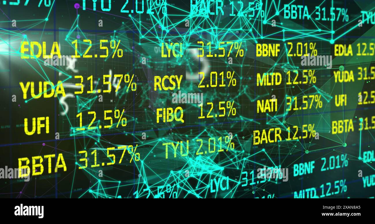 Image of stock market over mathematical equations and network of ...