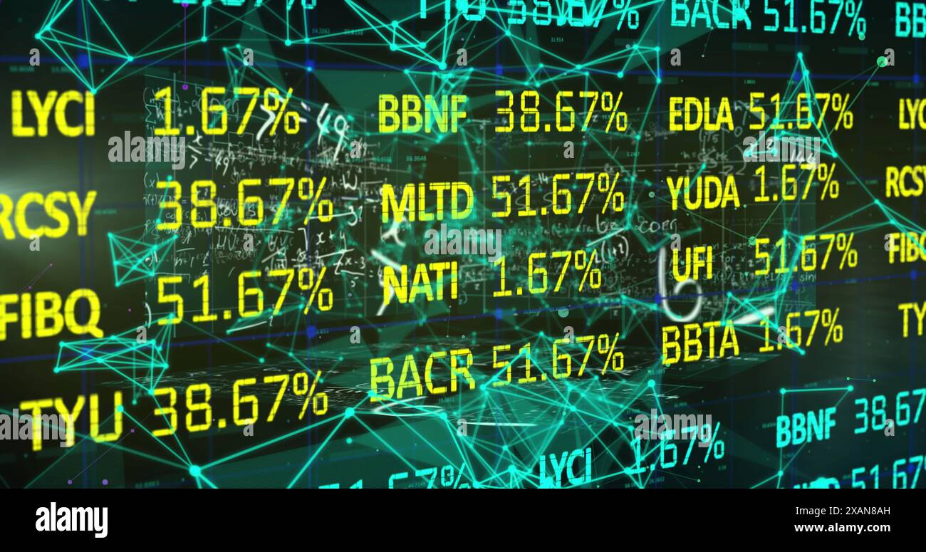 Image of stock market over mathematical equations and network of ...