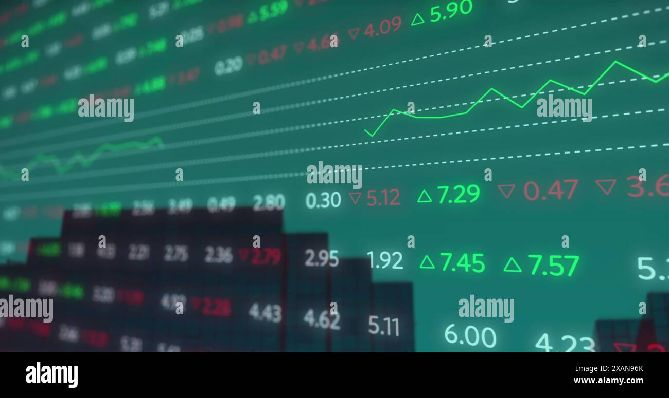Image of stock market data with green and red numbers and graphs ...