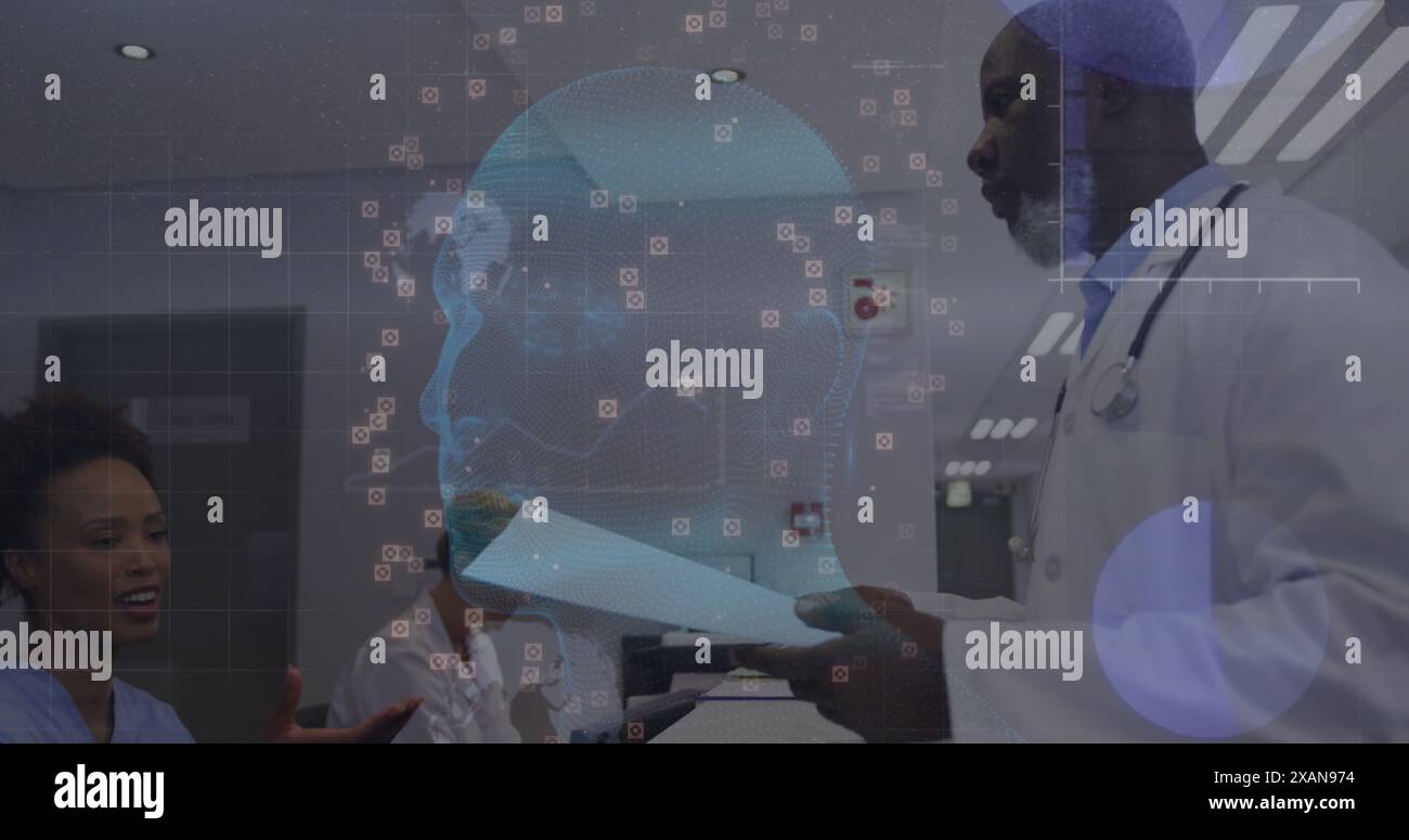 Image of human head model over african american senior male doctor ...