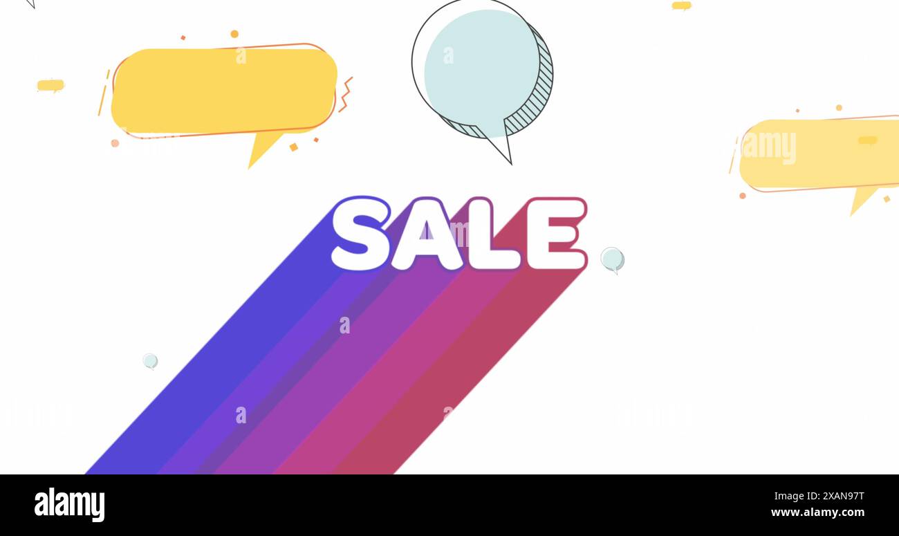 Image of sale text over multiple speech bubbles against white ...