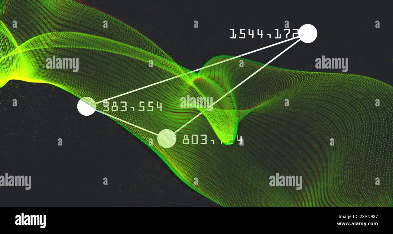 Image of changing numbers around connected dots forming triangle over ...