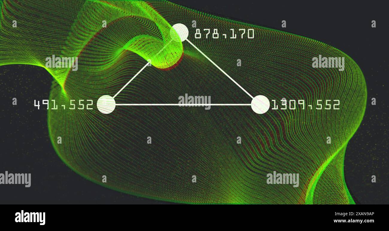 Image of changing numbers around connected dots forming triangle over dynamic wave Stock Photo ...
