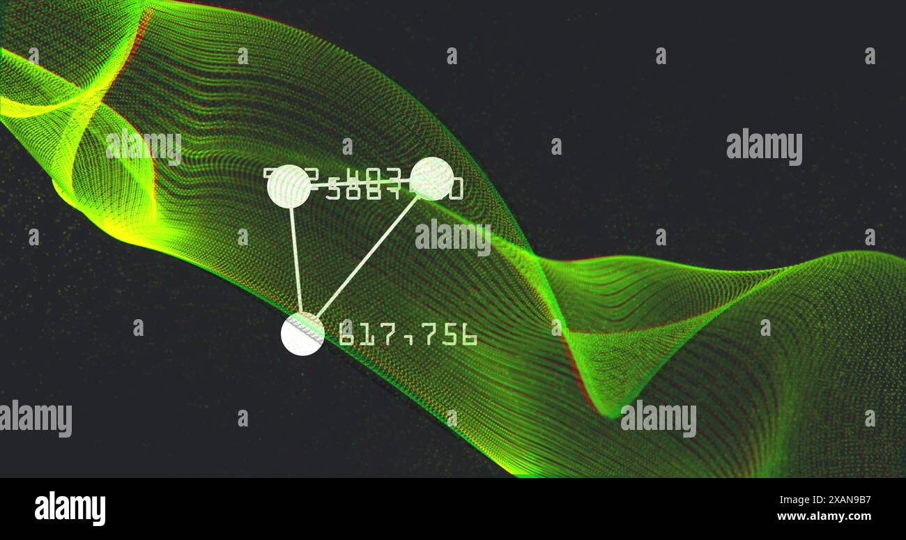 Image of changing numbers around connected dots forming triangle over ...