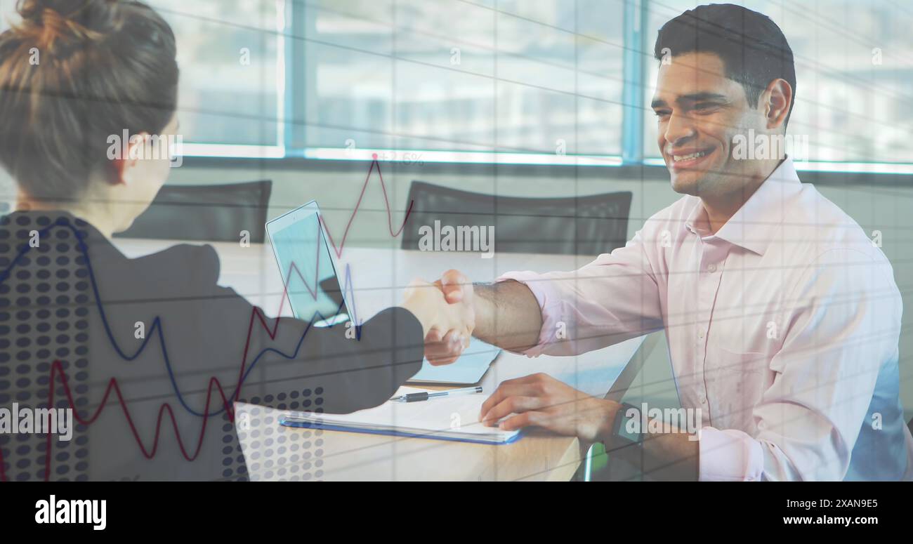 Image Of Statistical Data Processing Against Diverse Man And Woman