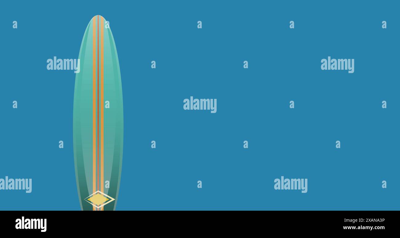 Image of globe and surfboard over blue background Stock Photo - Alamy