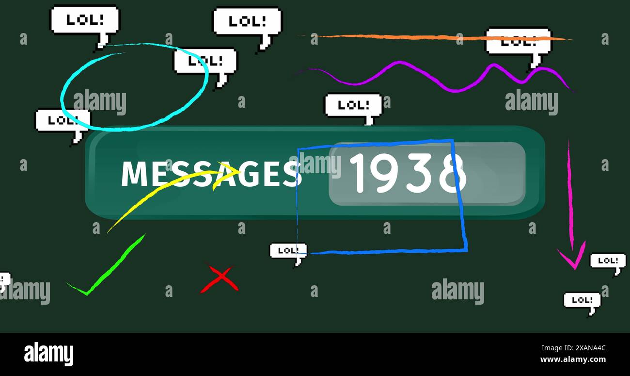 Multiple speech with lol text and abstract colorful shapes against ...