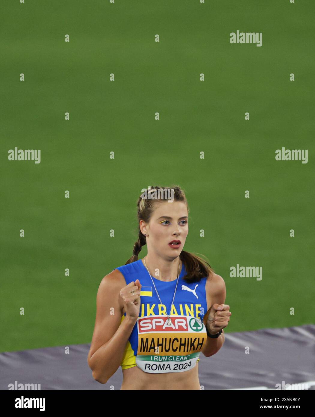 Rome, Italy. 7th June, 2024. Yaroslava Mahuchikh of Ukraine reacts ...