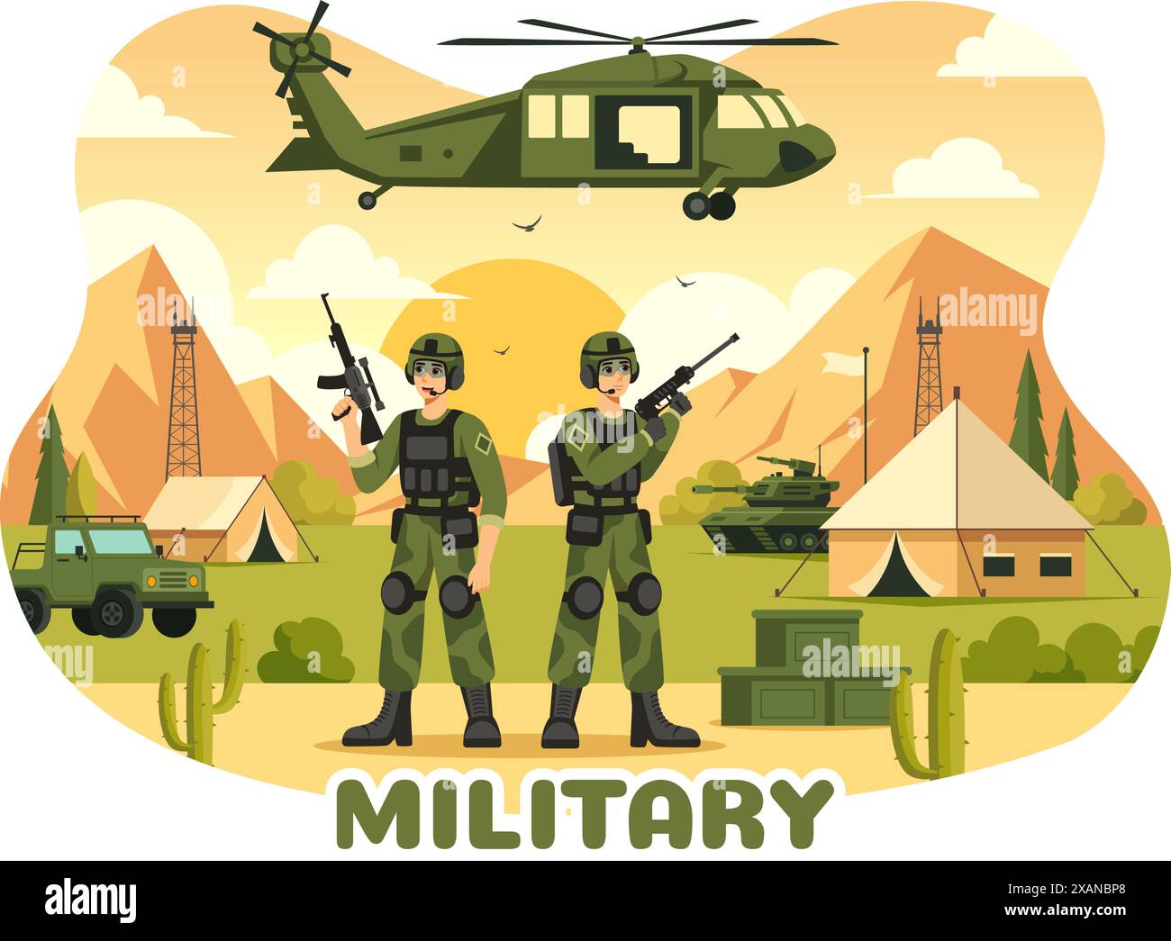 Vector Illustration of Military Army Forces featuring Soldiers, Weapons ...