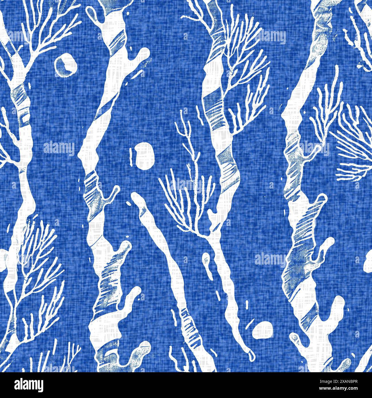 Whimsical seaweed kelp coastal electric blue beach pattern. Batik ...