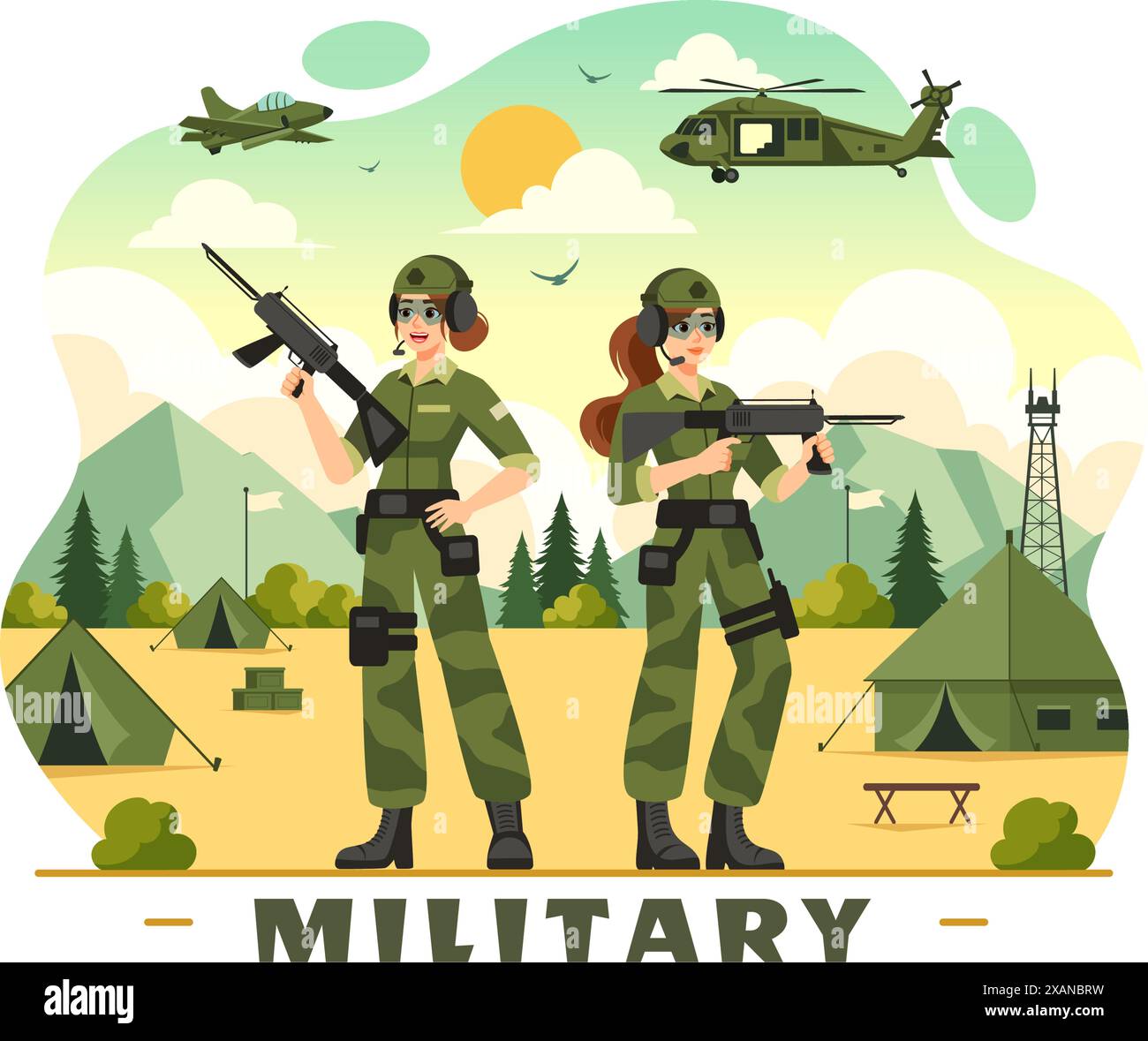 Vector Illustration of Military Army Forces featuring Soldiers, Weapons ...