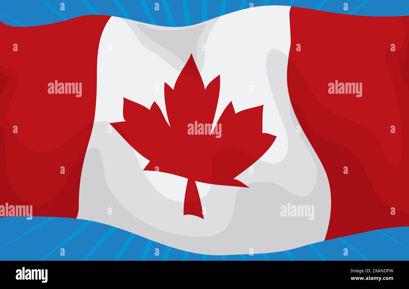 Canada flag with maple leaf and waving effect on blue background Stock ...