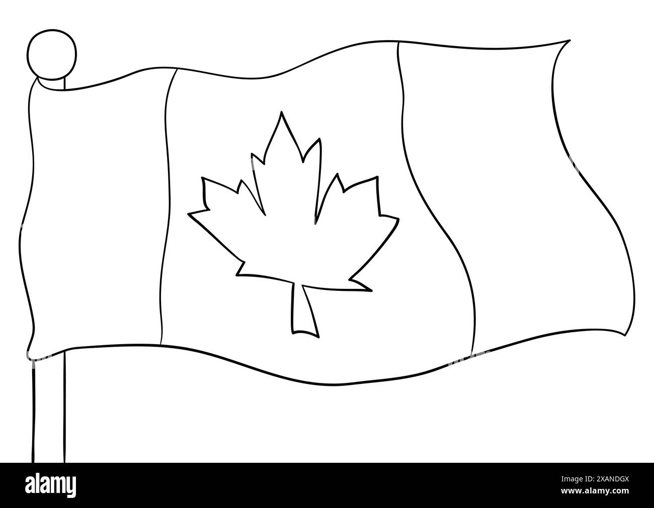 Waving Canadian flag with maple leaf and flagpole in outlines for ...
