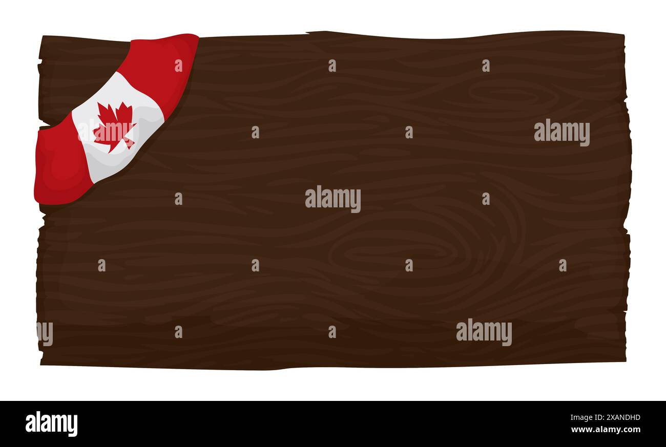 Wooden sign decorated with the flag of Canada in the upper left corner ...
