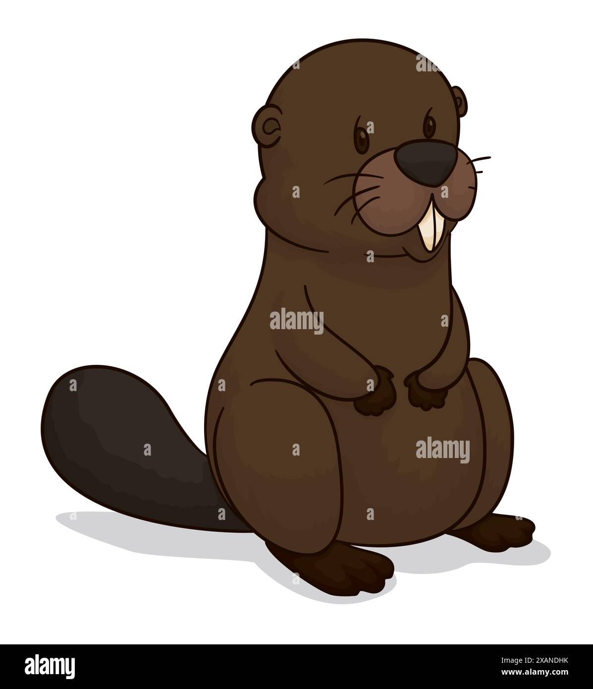 Cute beaver in standing position. Design in cartoon style on white ...