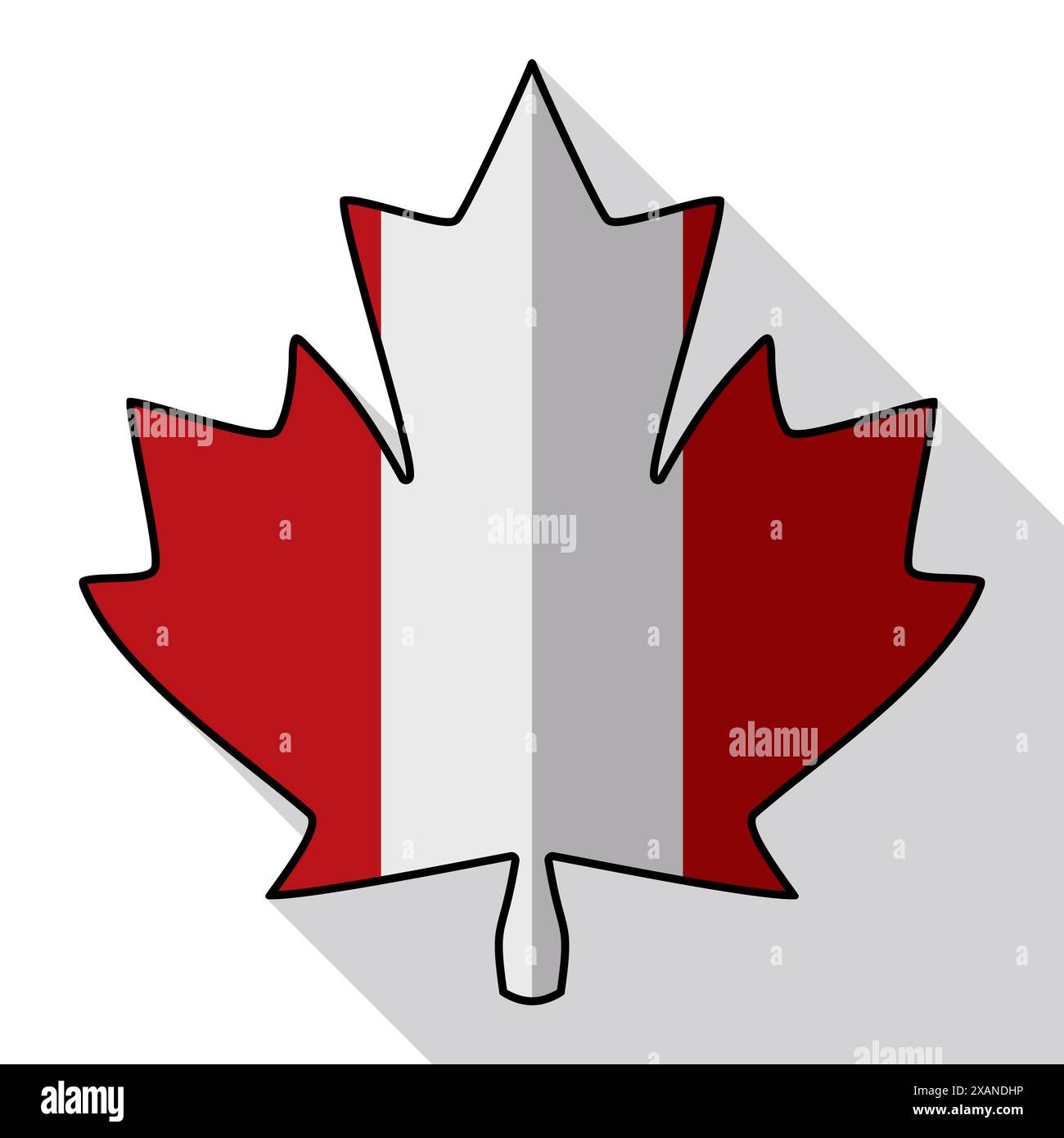Maple leaf silhouette with Canadian flag inside in flat style and long ...