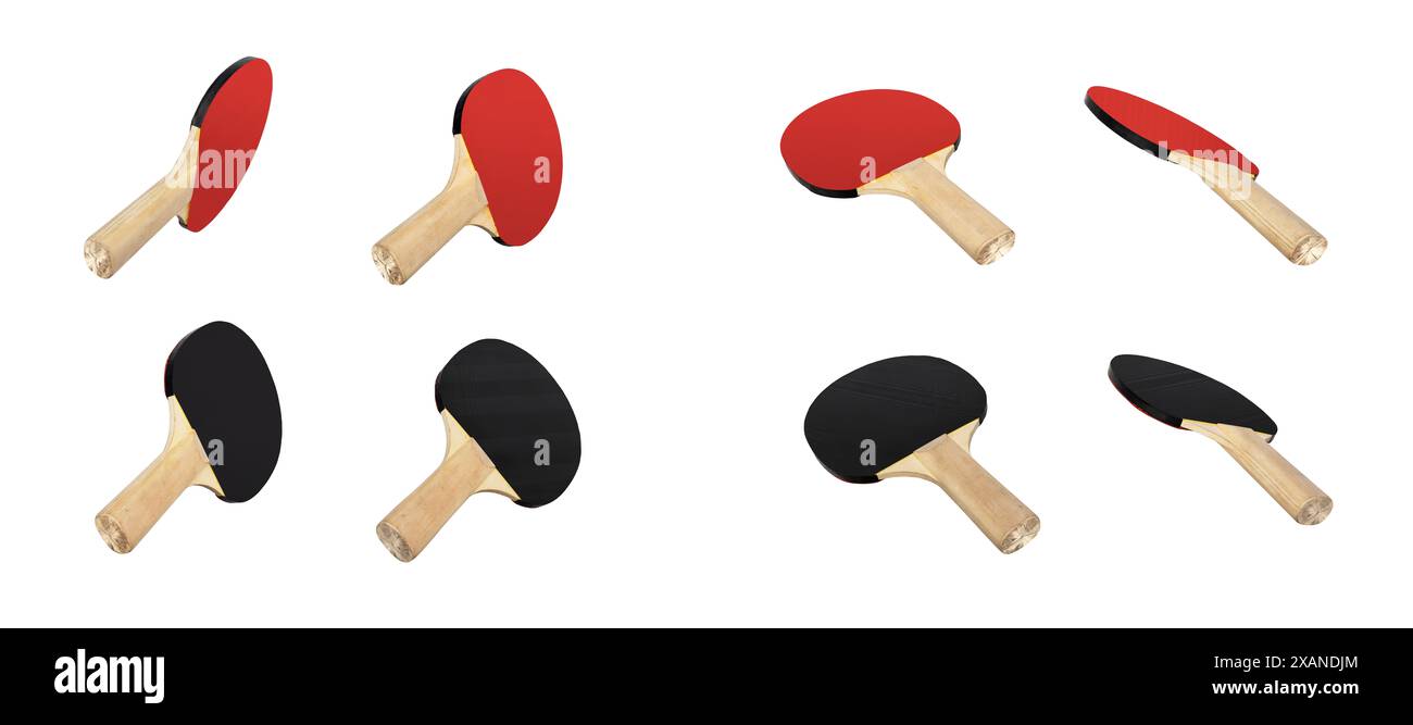 Set of ping pong racket with different angles isolated over white ...