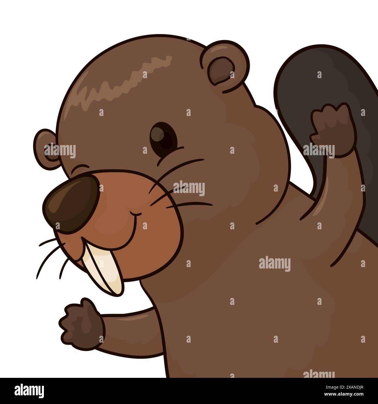 Portrait of a cute and happy beaver in cartoon style on white ...