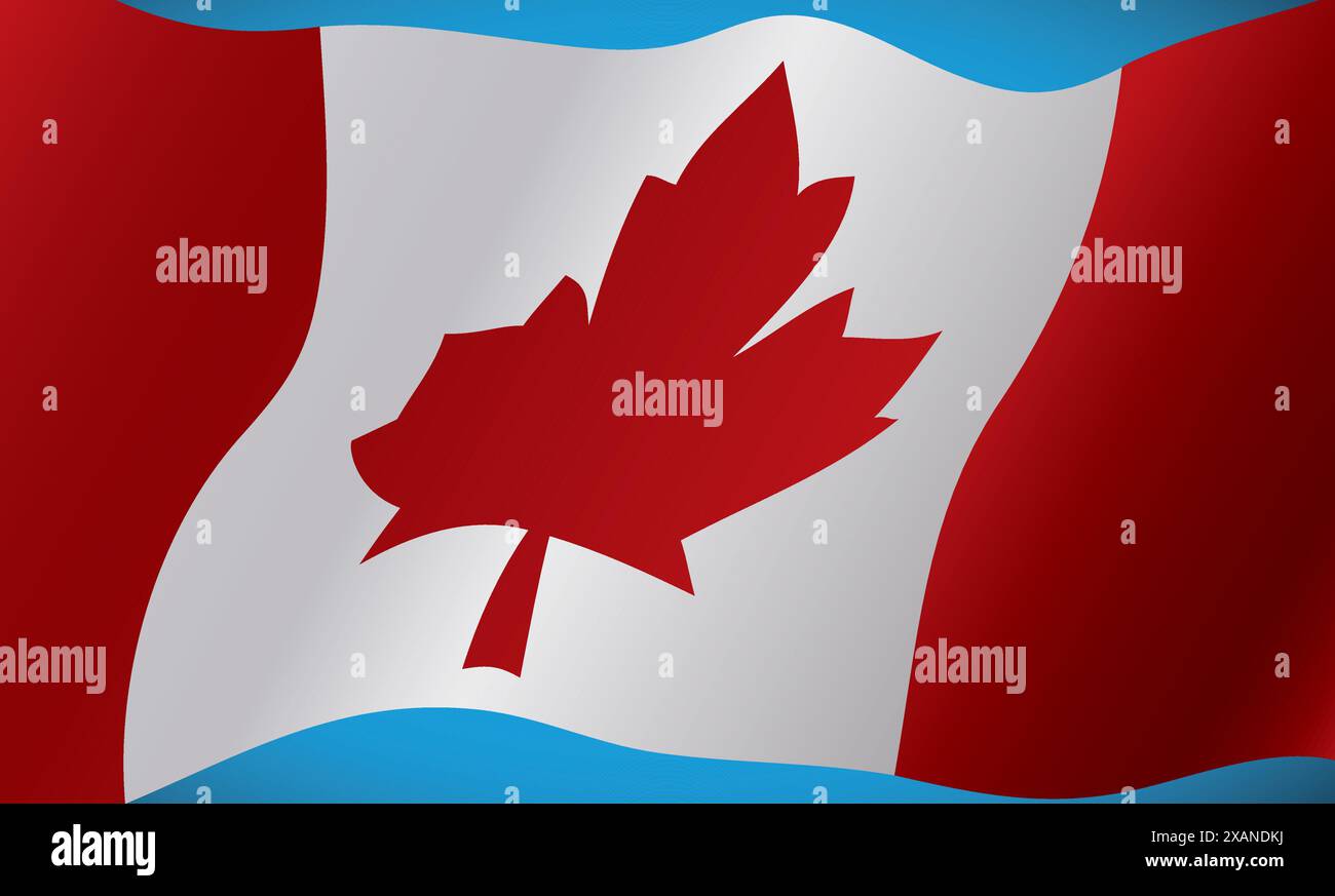 Flag of Canada waving on blue background. Banner in gradient effect ...