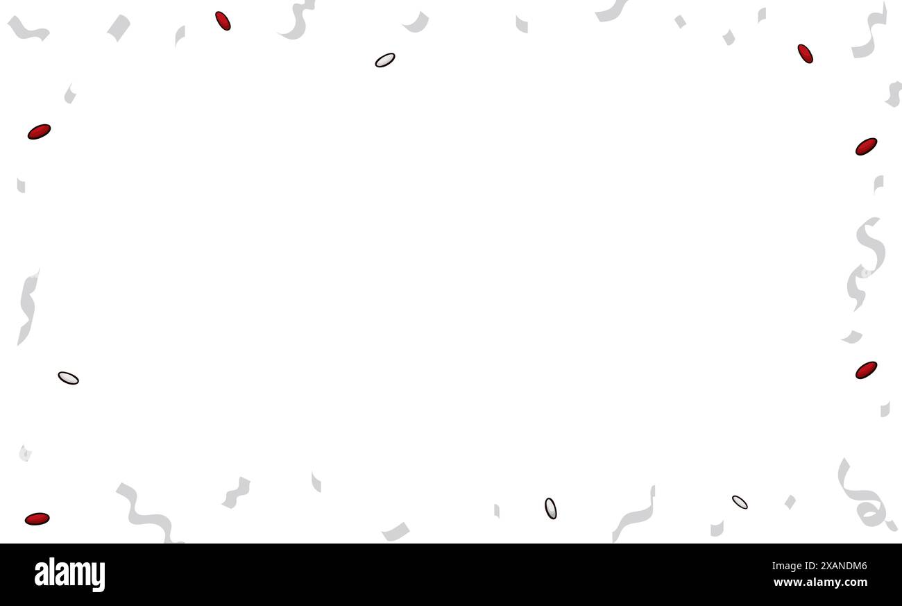 Template with red and white confetti and streamers in silhouettes in ...
