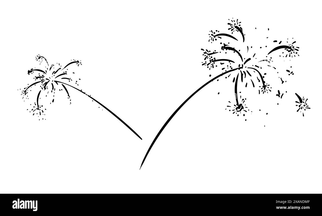Drawing of fireworks with sparks in hand drawn style on white ...