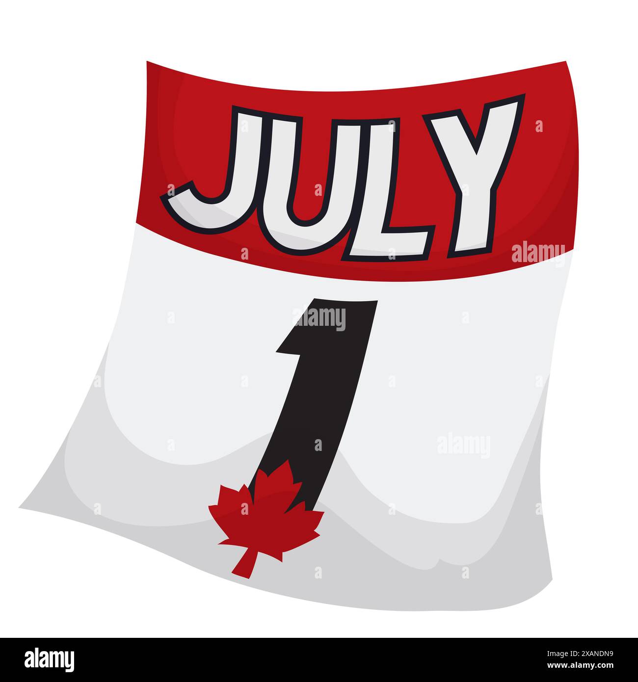 Isolated loose-leaf calendar decorated with a red maple leaf to ...
