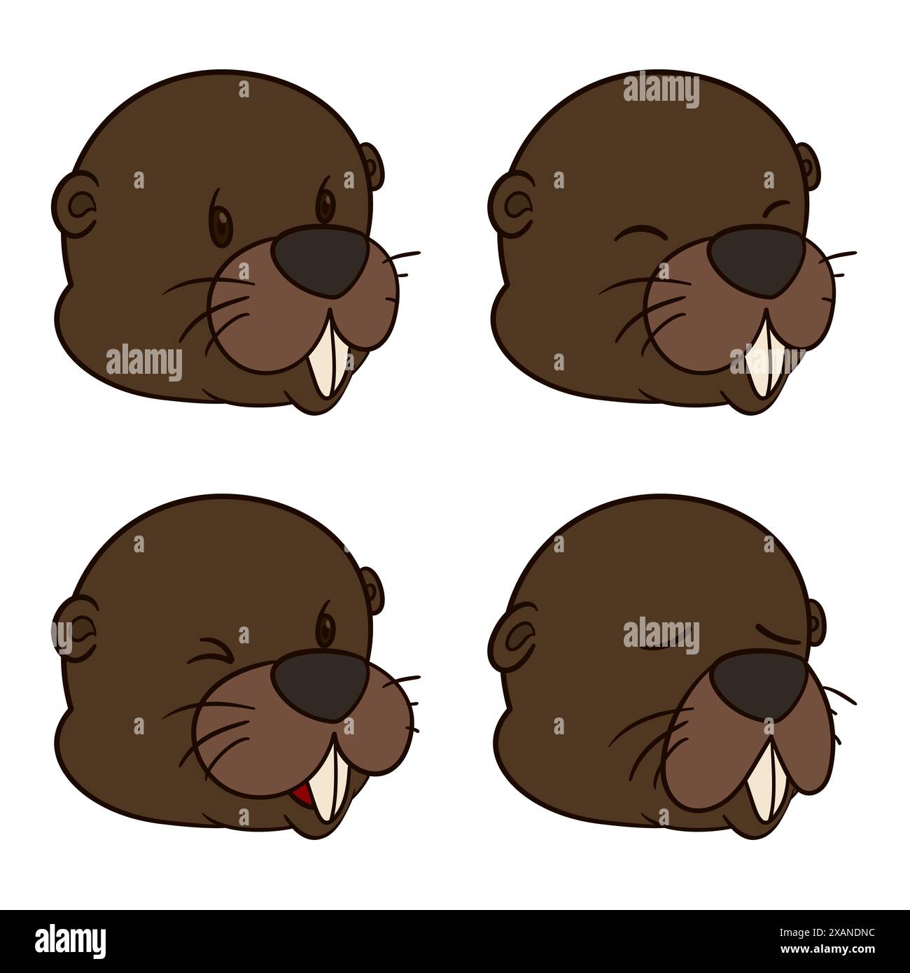 Set with cute beaver's face and four gestures: normal, calm, wink and ...