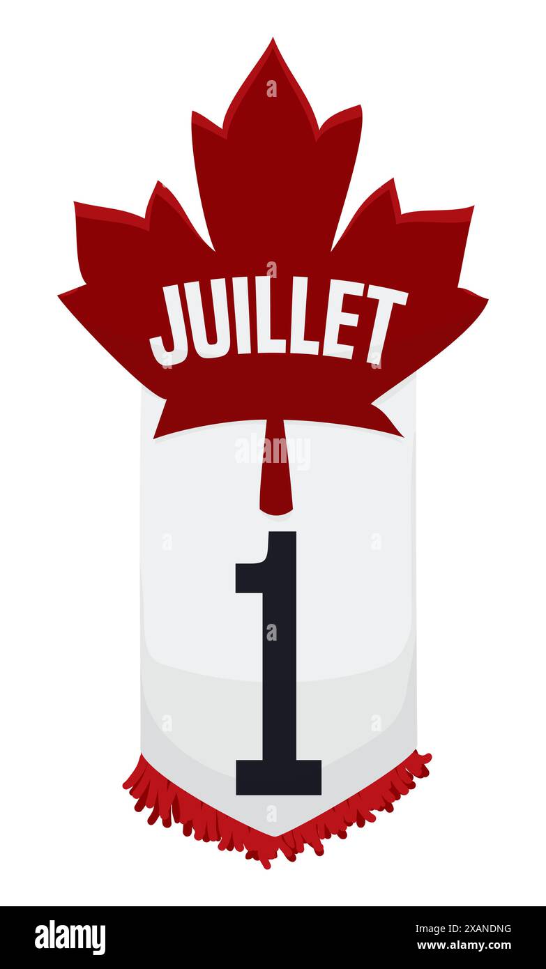 Commemorative banner decorated with a giant red maple leaf as a ...