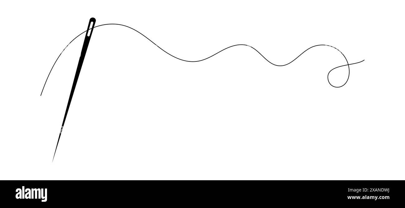 Sewing needle icon with a long black thread illustration Stock Vector ...