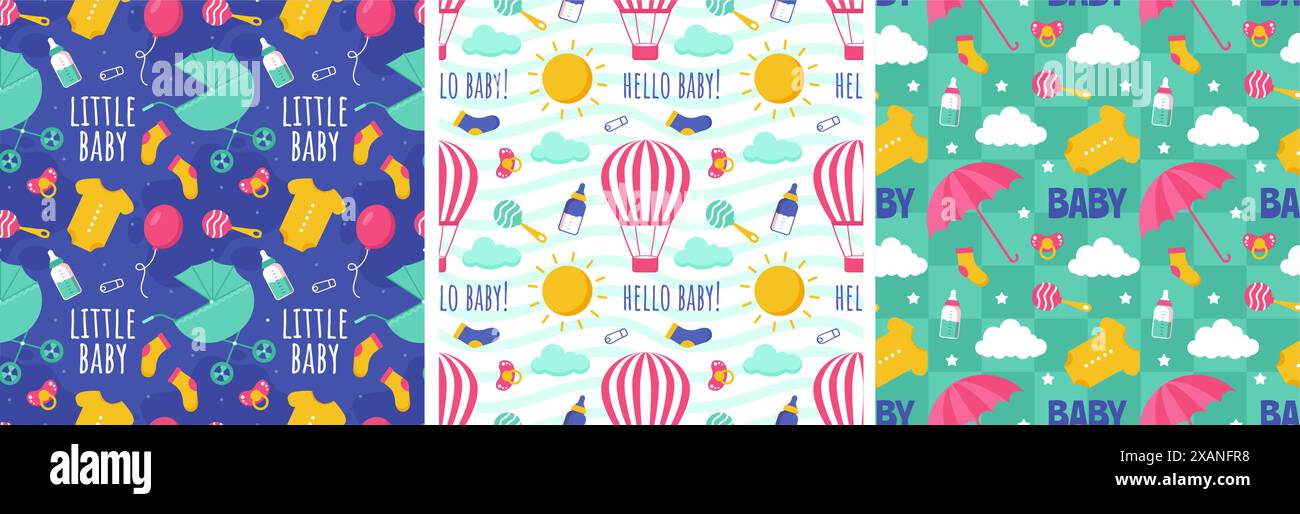 Baby Seamless Pattern Design, A Set of Simple Decorative Elements in a ...