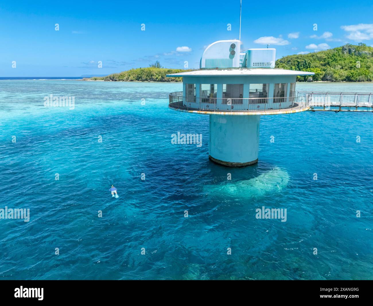 An aerial of the above water portion of the Fisheye Marine Park ...