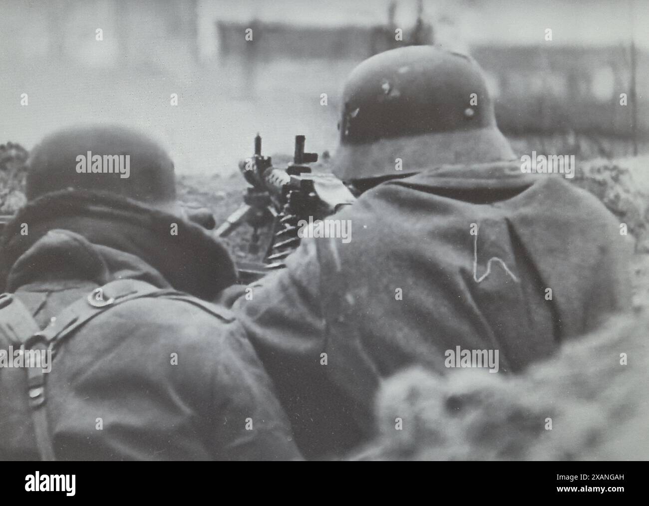 World War Two B&W Screenshot photo German Machine Gun Crew engage Enemy ...