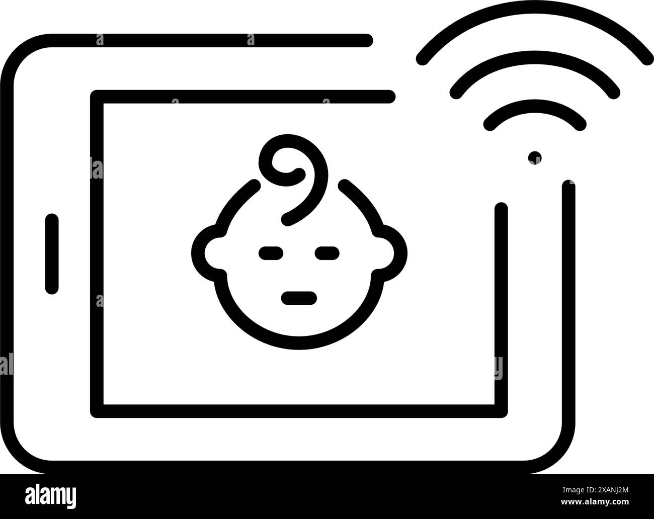 Electronic tablet, infant and wi-fi symbol. Baby monitor app. Pixel ...