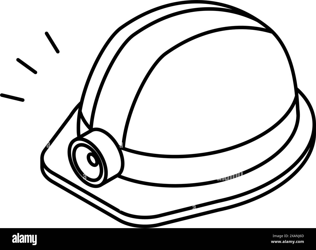 Simple line drawing of emergency kit, helmet with headlight, isometric ...