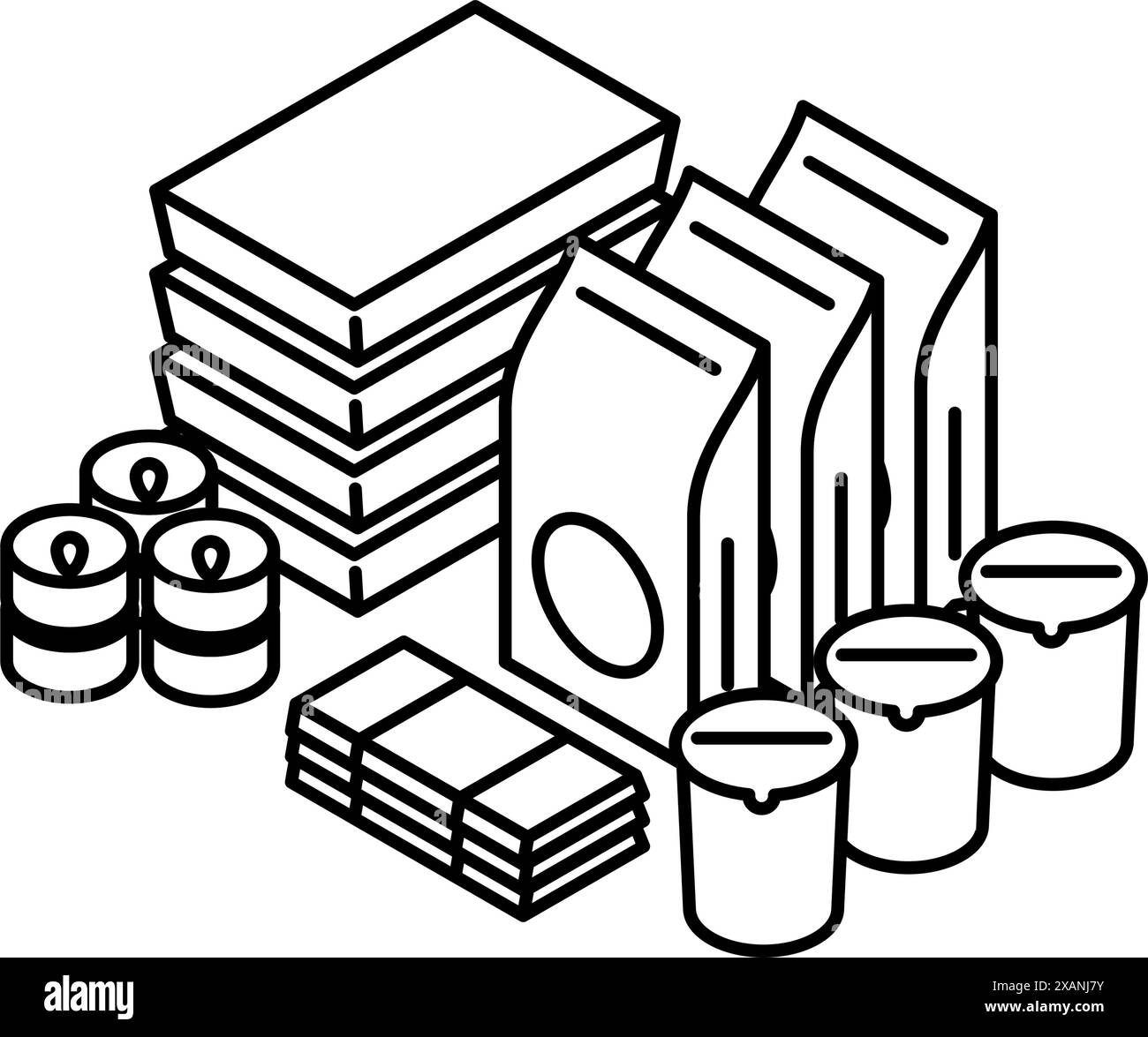 Simple line drawing of emergency kit, emergency rations, isometric ...