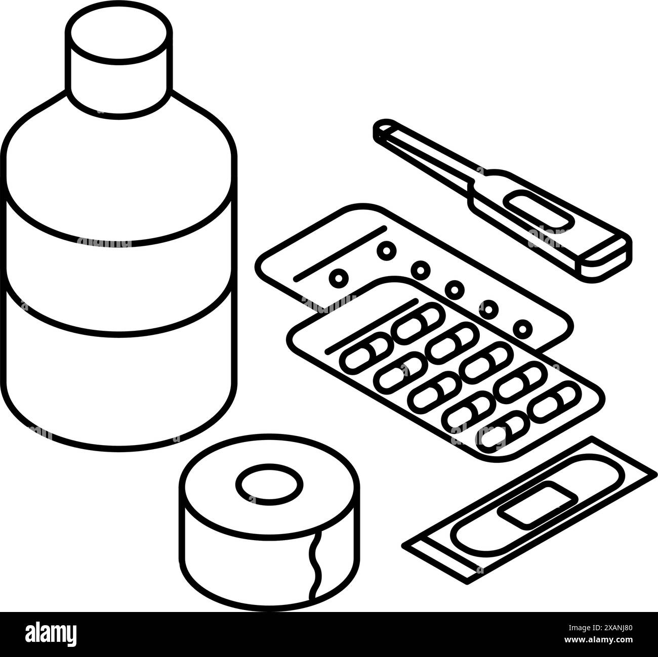 Simple line drawing of emergency kit, first-aid kit, isometric ...