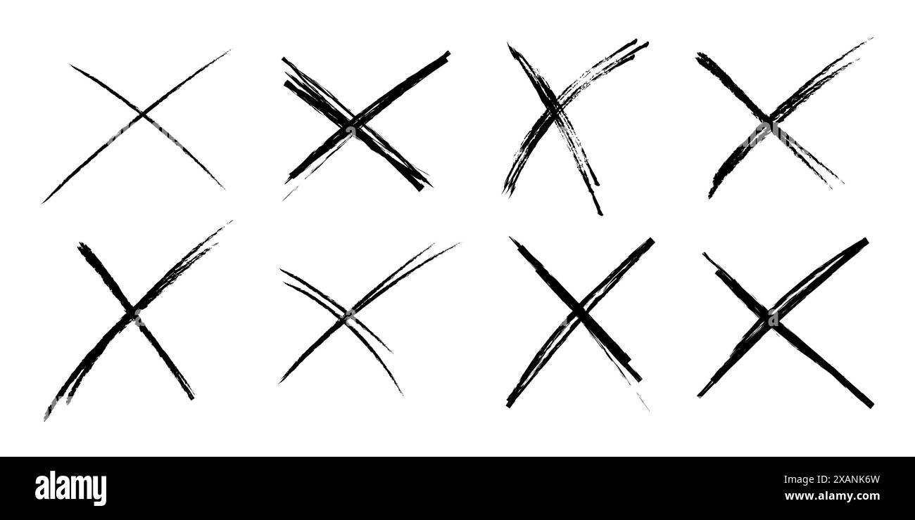 Cross sketch grunge scribble set X shape sign, mark on white background ...