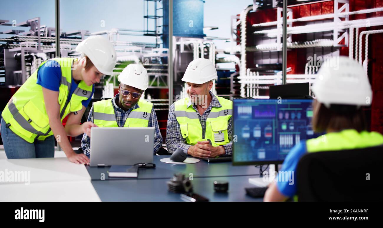 Industrial IOT Automation System. Engineer Using Desktop Computer Stock ...