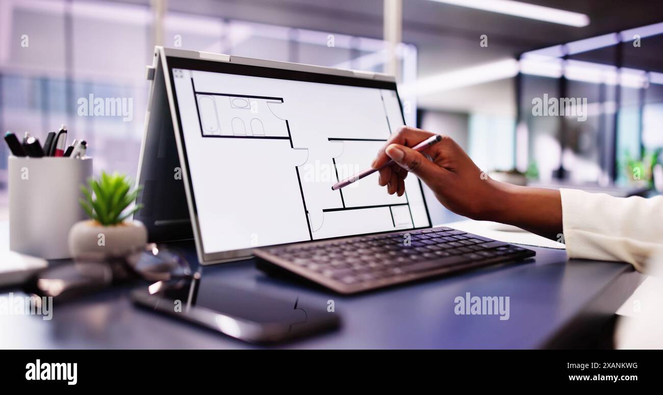Analyzing House Floor Plan On Digital Tablet: African-American ...