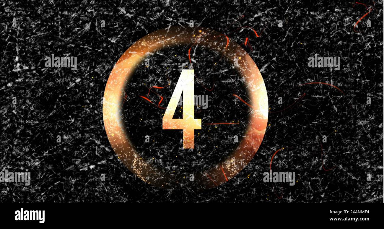 Large number four inside glowing circle on dark background with ...