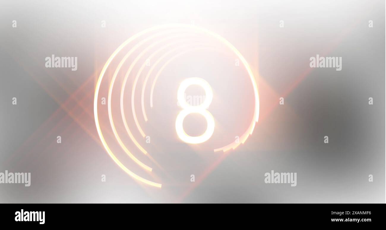 Bright number eight glowing in center with circular light patterns ...