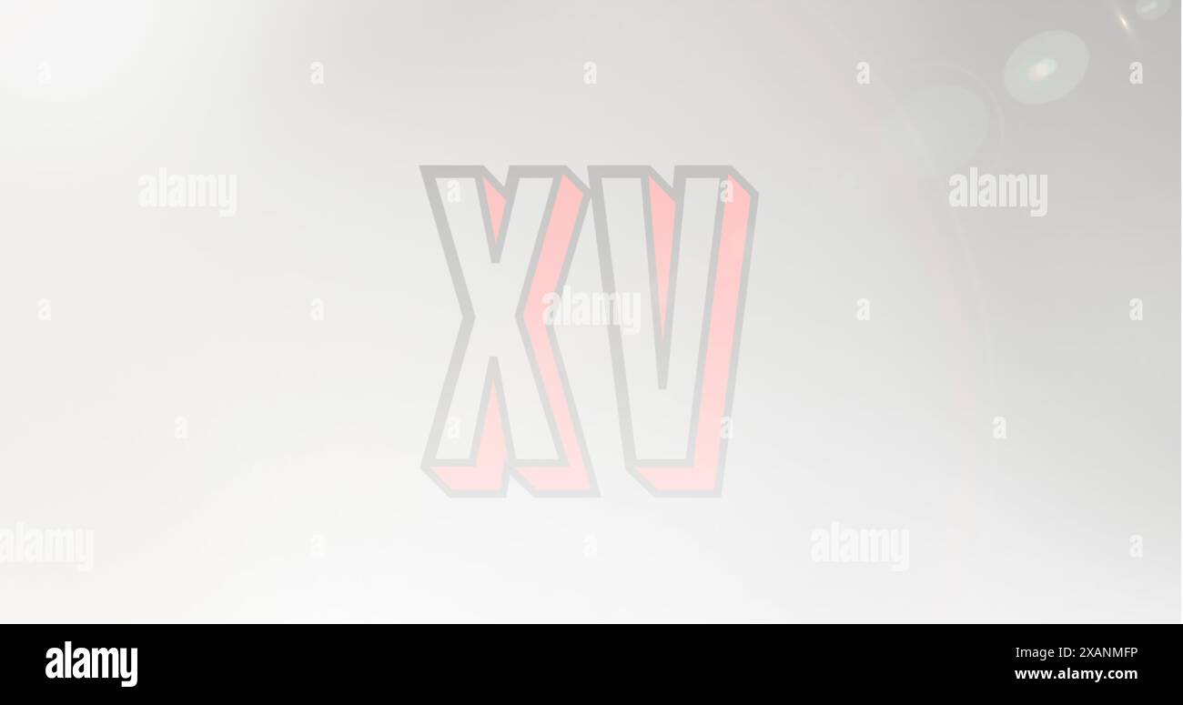 Large letters XV are centered on light background with a subtle ...