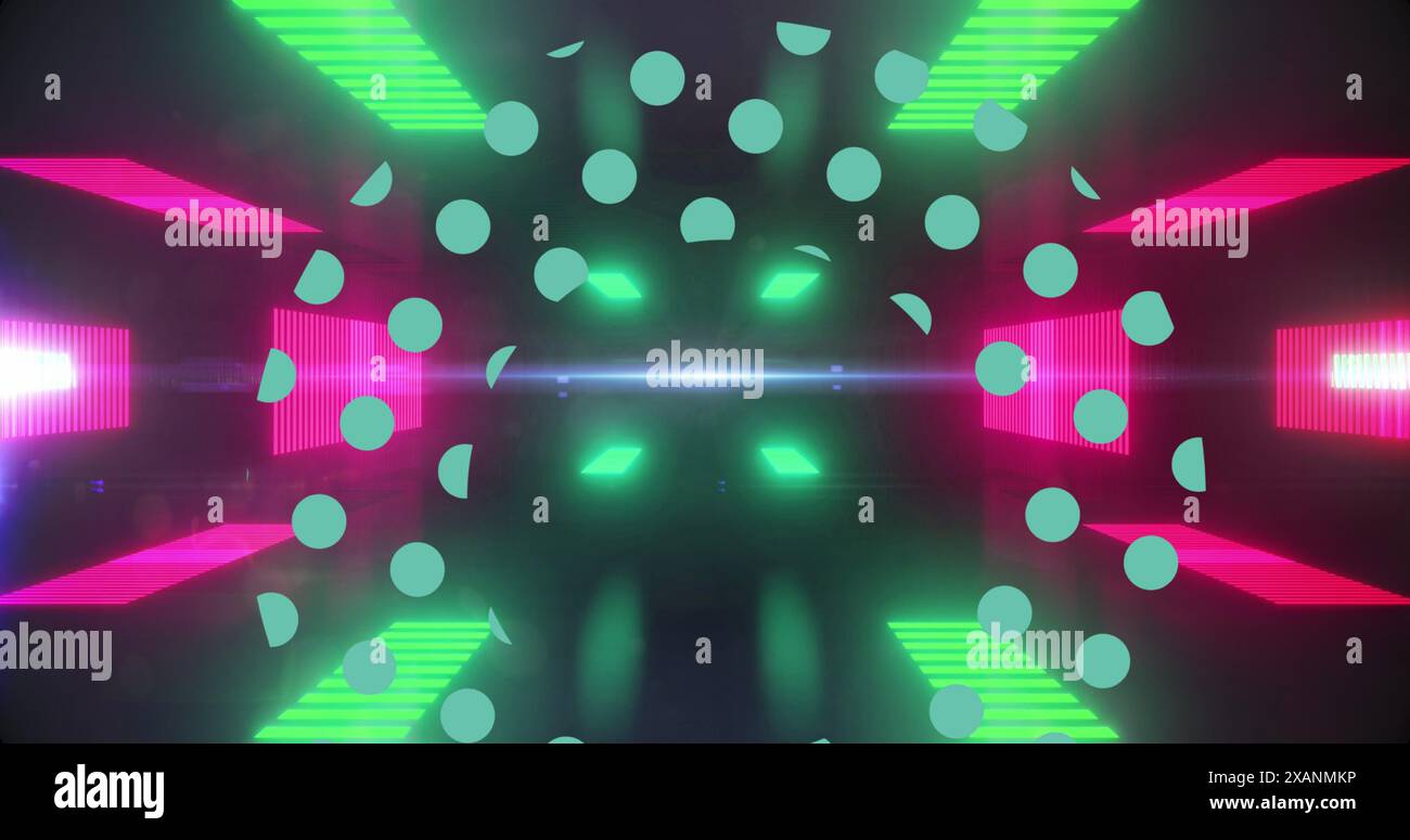 Image of green dots over neon lights in black space Stock Photo - Alamy