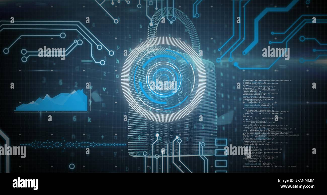 Image Of Online Security Padlock Data Processing Scope Scanning And Computer Circuit Board